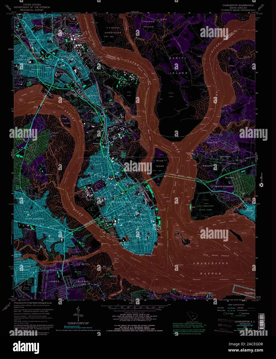 USGS TOPO Map South Carolina SC Charleston 260855 1958 24000 Inverted ...