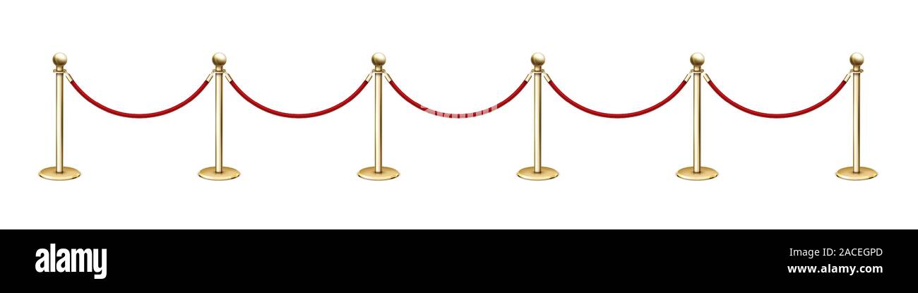 Realistic vector golden rope barriers. VIP event, luxury celebration ...
