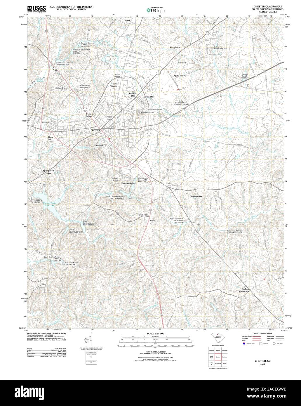 USGS TOPO Map South Carolina SC Chester 20110818 TM Restoration Stock ...