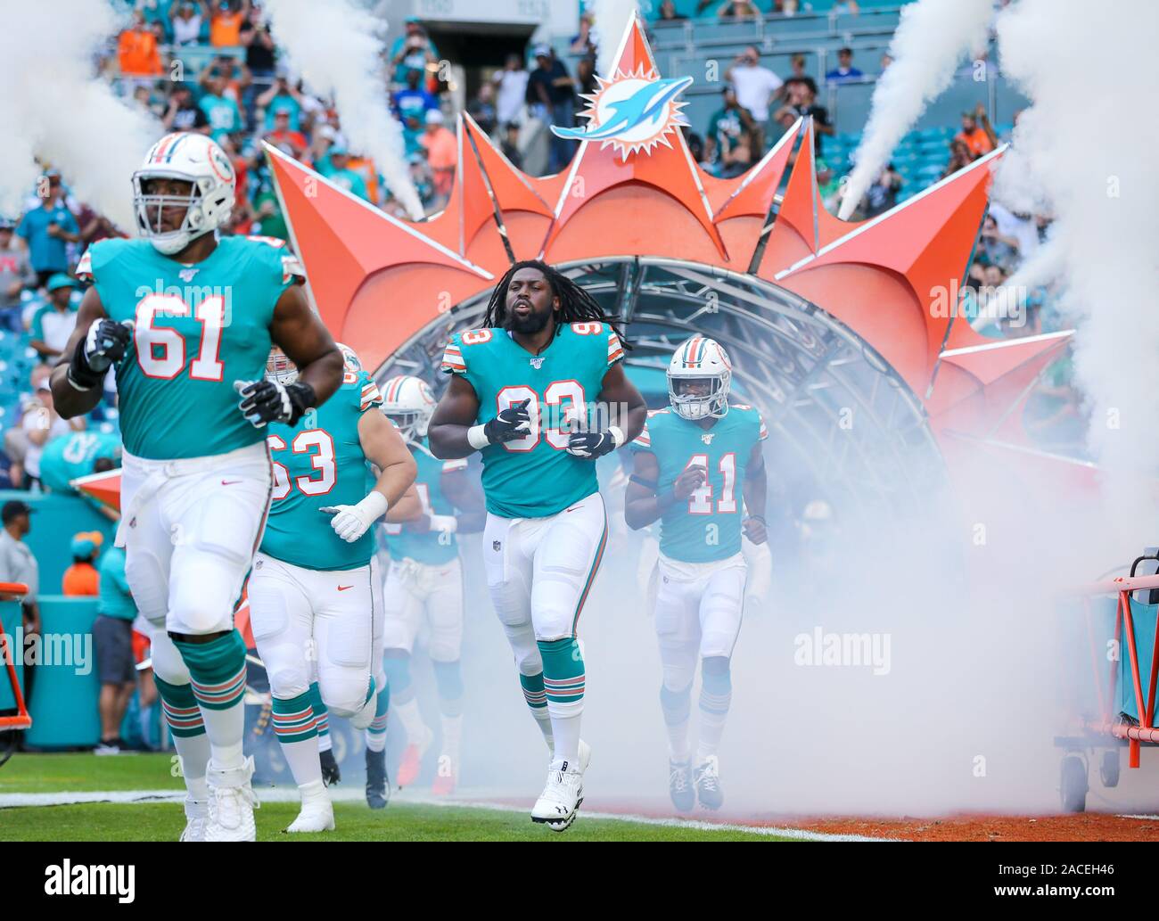 Miami Gardens, Florida, USA. 1st Dec, 2019. The Miami Dolphins players ...