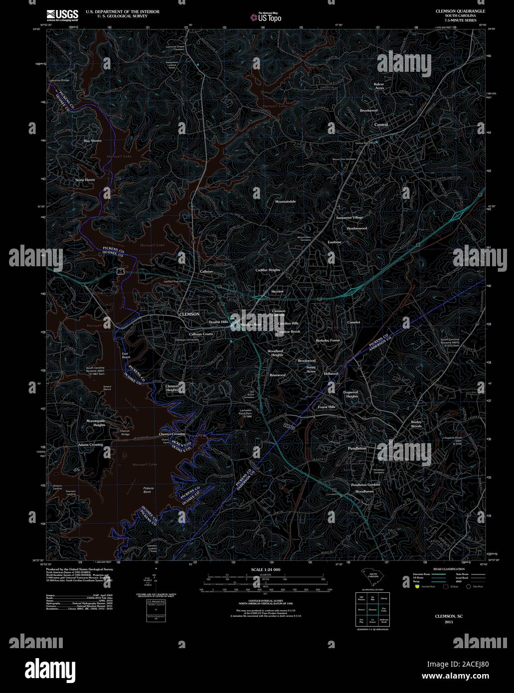 USGS TOPO Map South Carolina SC Clemson 20110819 TM Inverted ...