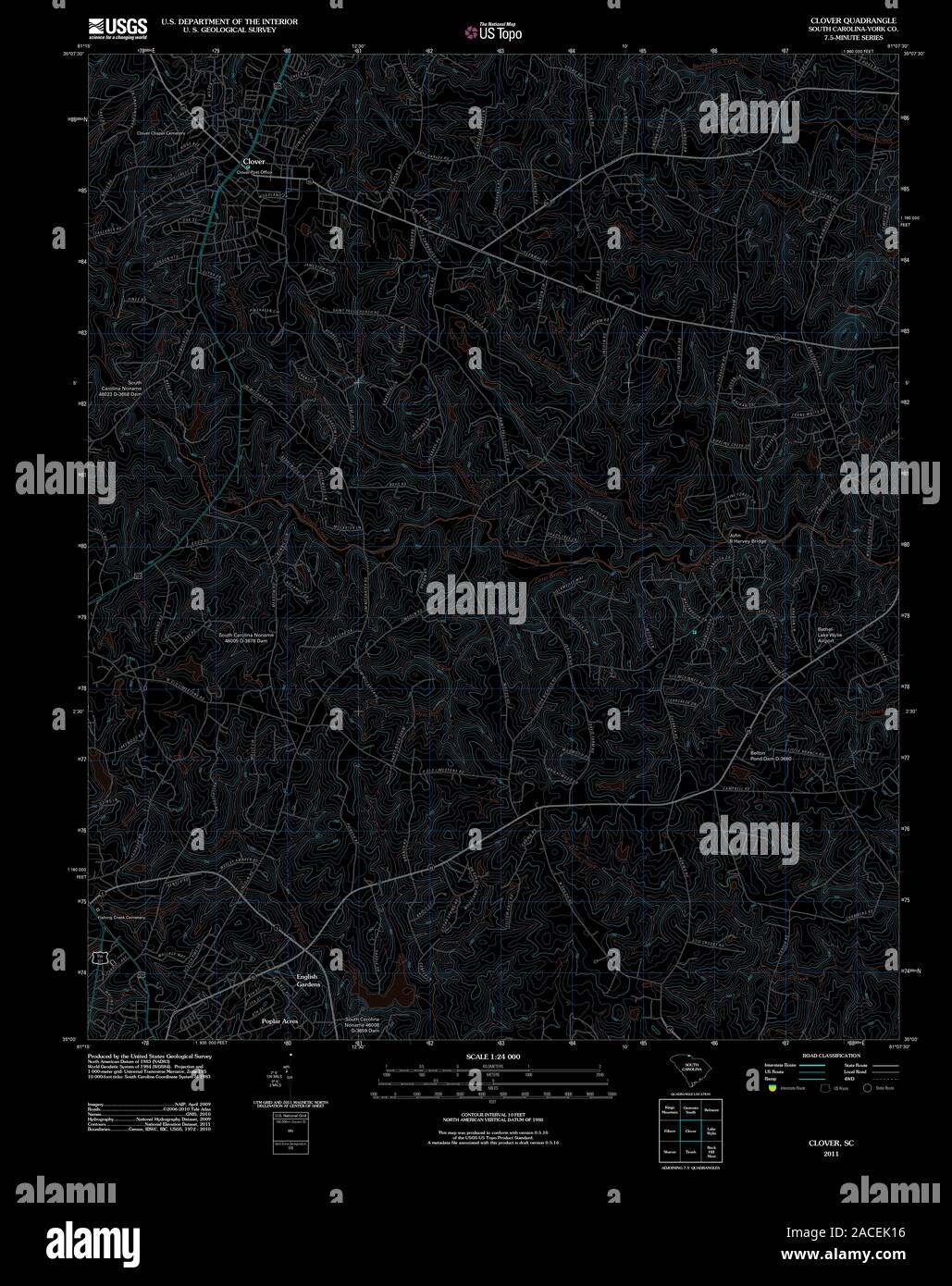 USGS TOPO Map South Carolina SC Clover 20110823 TM Inverted Restoration ...