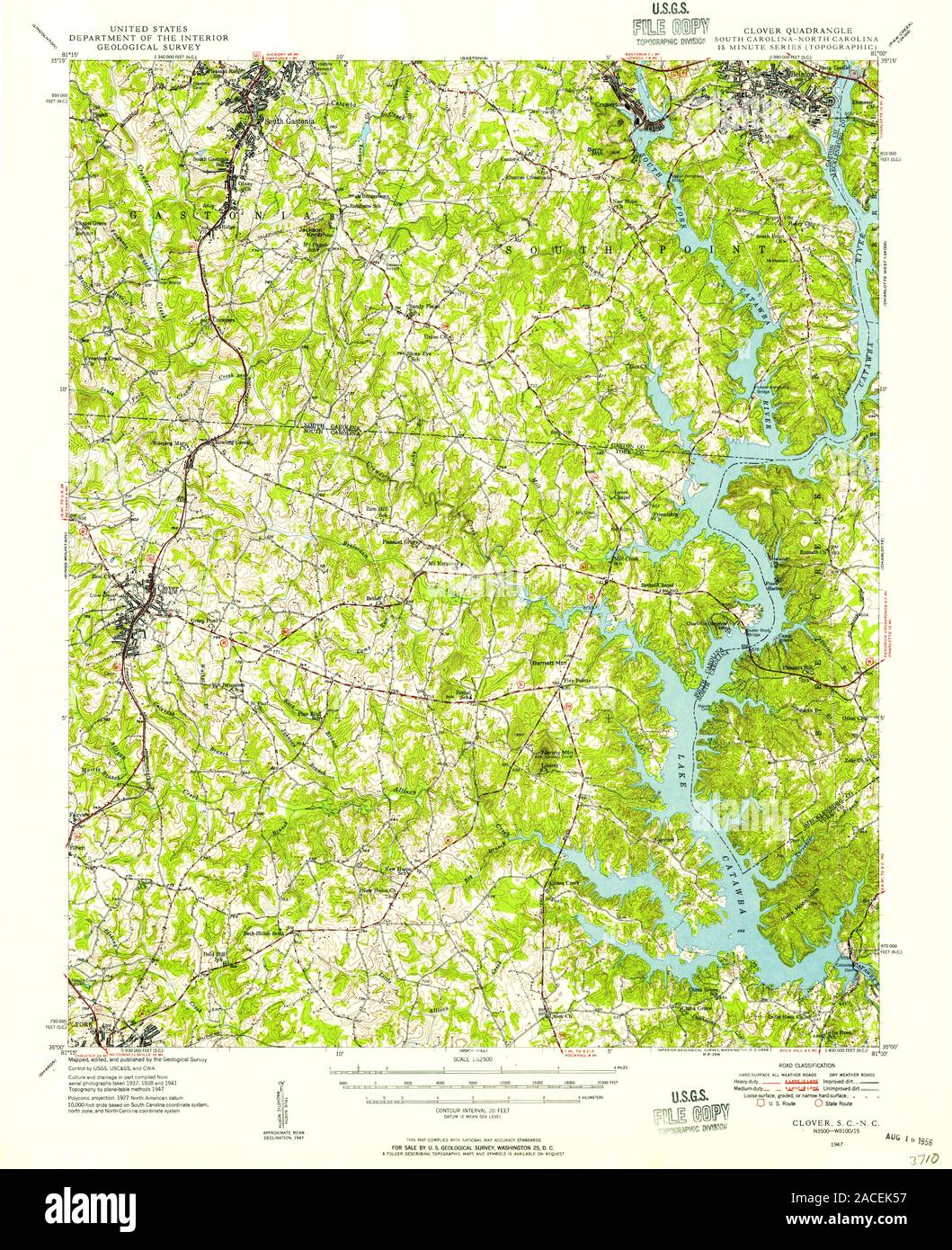 USGS TOPO Map South Carolina SC Clover 261810 1947 62500 Restoration ...