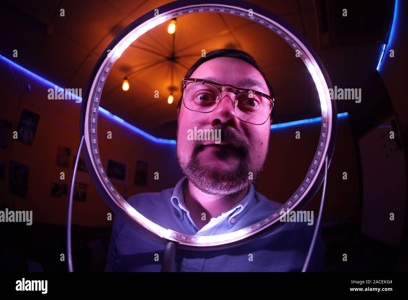 Mans face wide reaching to the camera, wide angle Stock Photo - Alamy