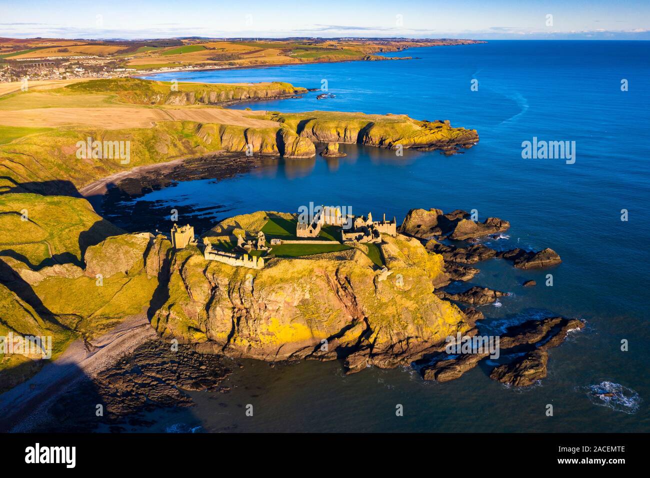 Aerial view from drone of Dunnottar Castle near Stonehaven in ...