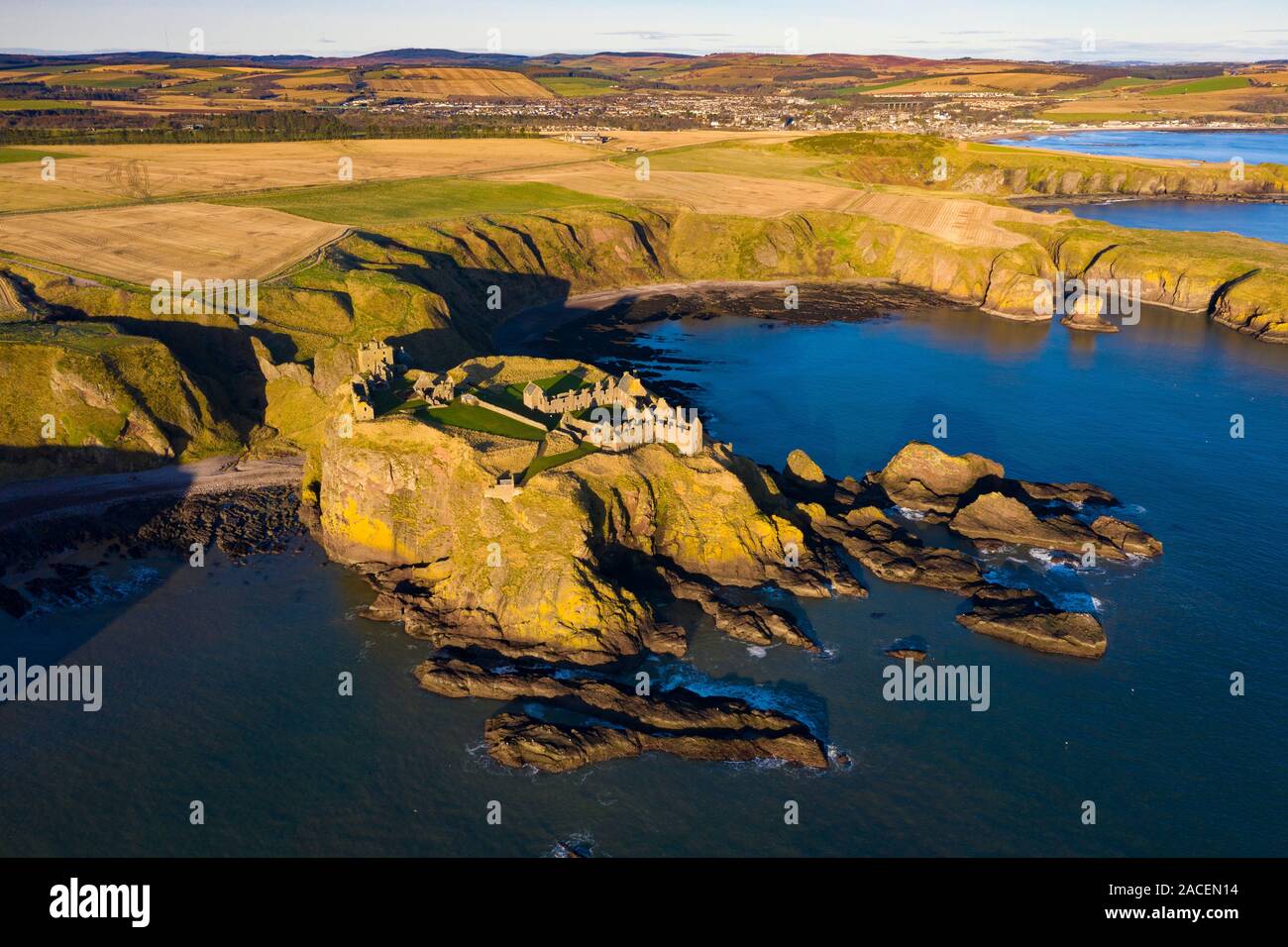 Aerial view from drone of Dunnottar Castle near Stonehaven in ...