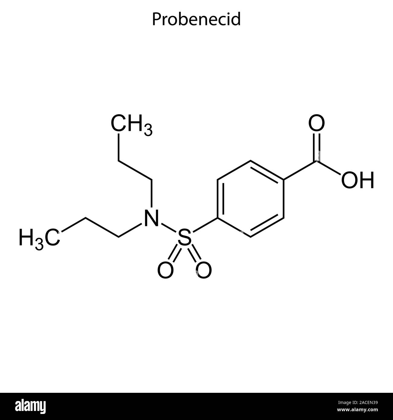 Skeletal formula of Probenecid (Probalan). Chemical molecule Stock ...