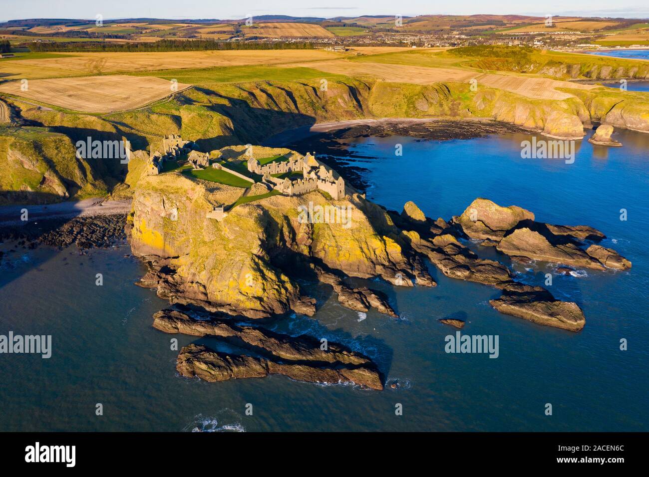 Aerial view from drone of Dunnottar Castle near Stonehaven in ...
