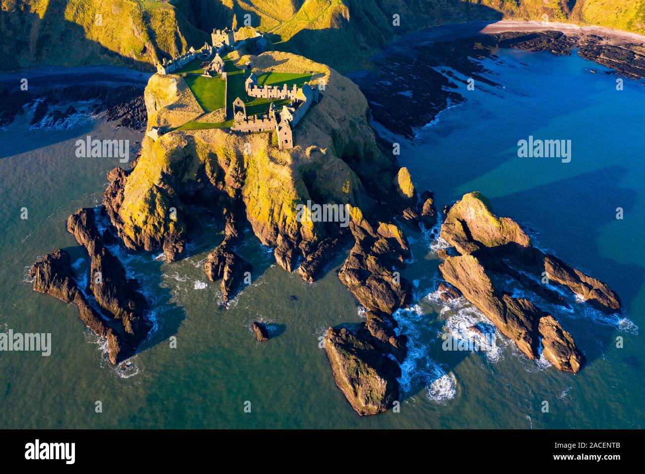 Aerial view from drone of Dunnottar Castle near Stonehaven in ...