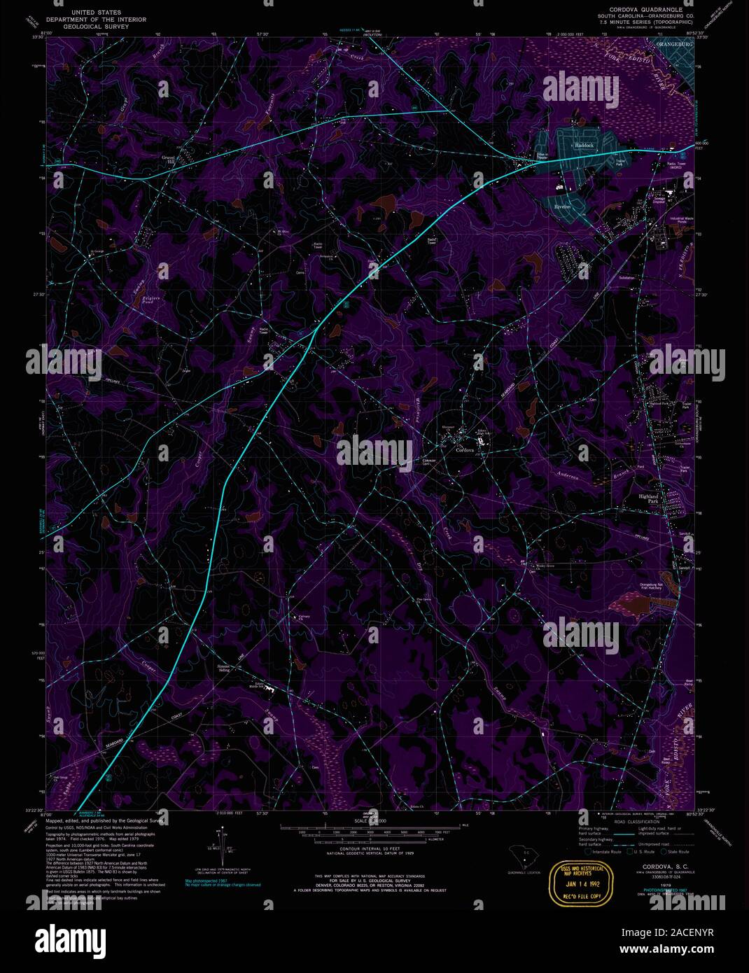 USGS TOPO Map South Carolina SC Cordova 260903 1979 24000 Inverted ...