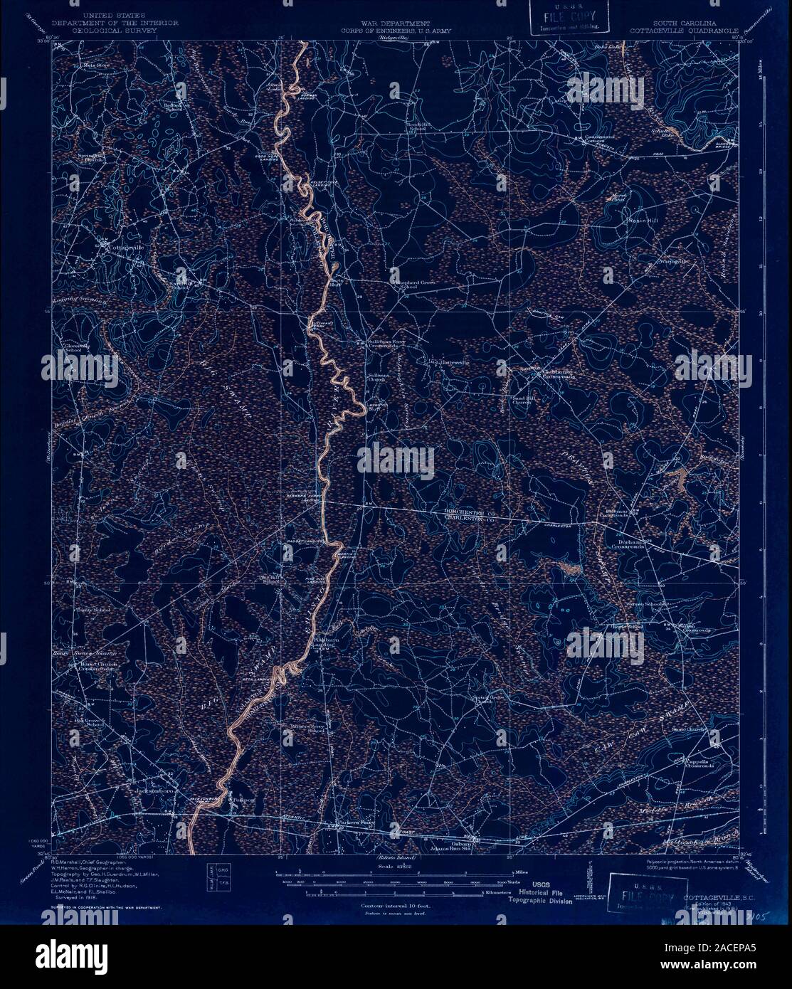 USGS TOPO Map South Carolina SC Cottageville 261815 1918 62500 Inverted ...