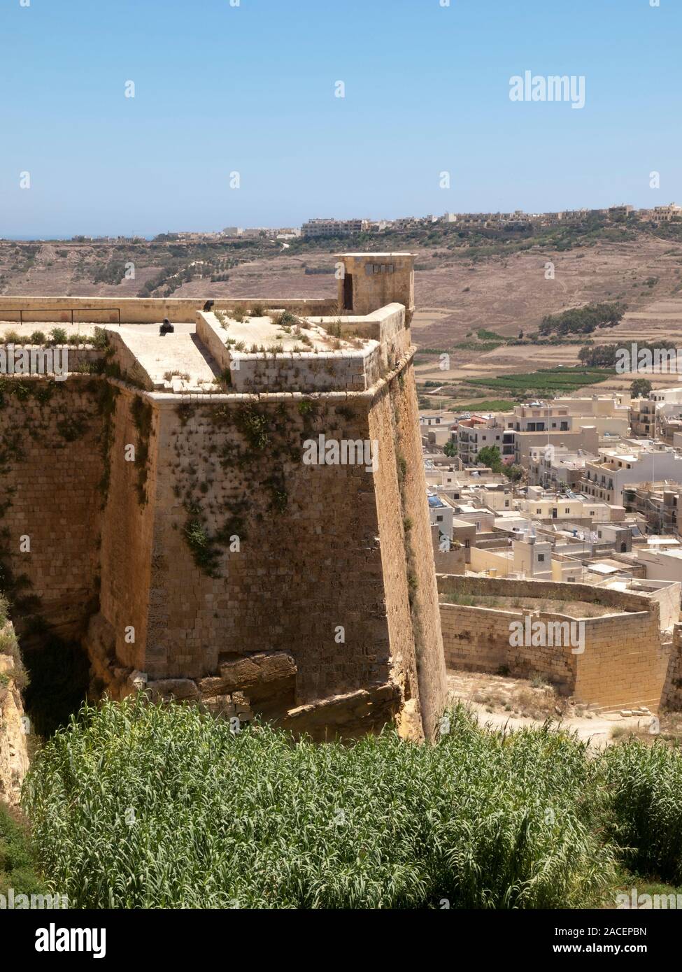 Detail from one of the medieval bastion defences at the Citadel in Gozo ...