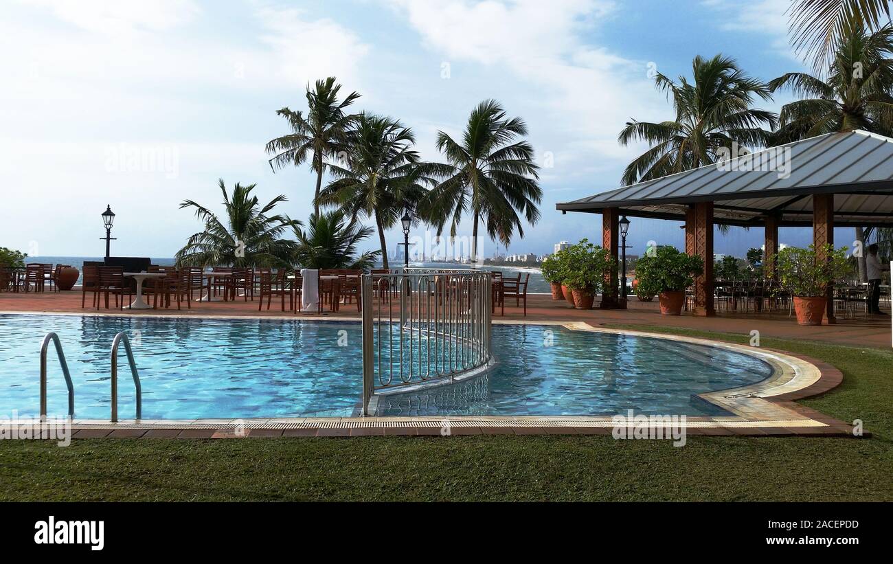 Sri Lanka, Colombo - August 2015: Pool & terrace at Mount Lavinia hotel ...