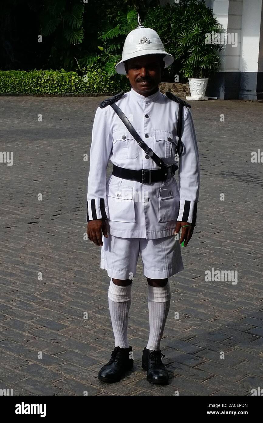 Sri Lanka, Colombo - August 2015: Man in colonial white guard uniform ...