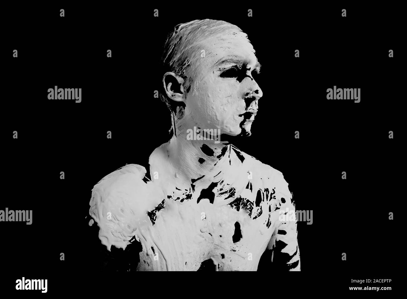 Man covered by white paint Stock Photo - Alamy
