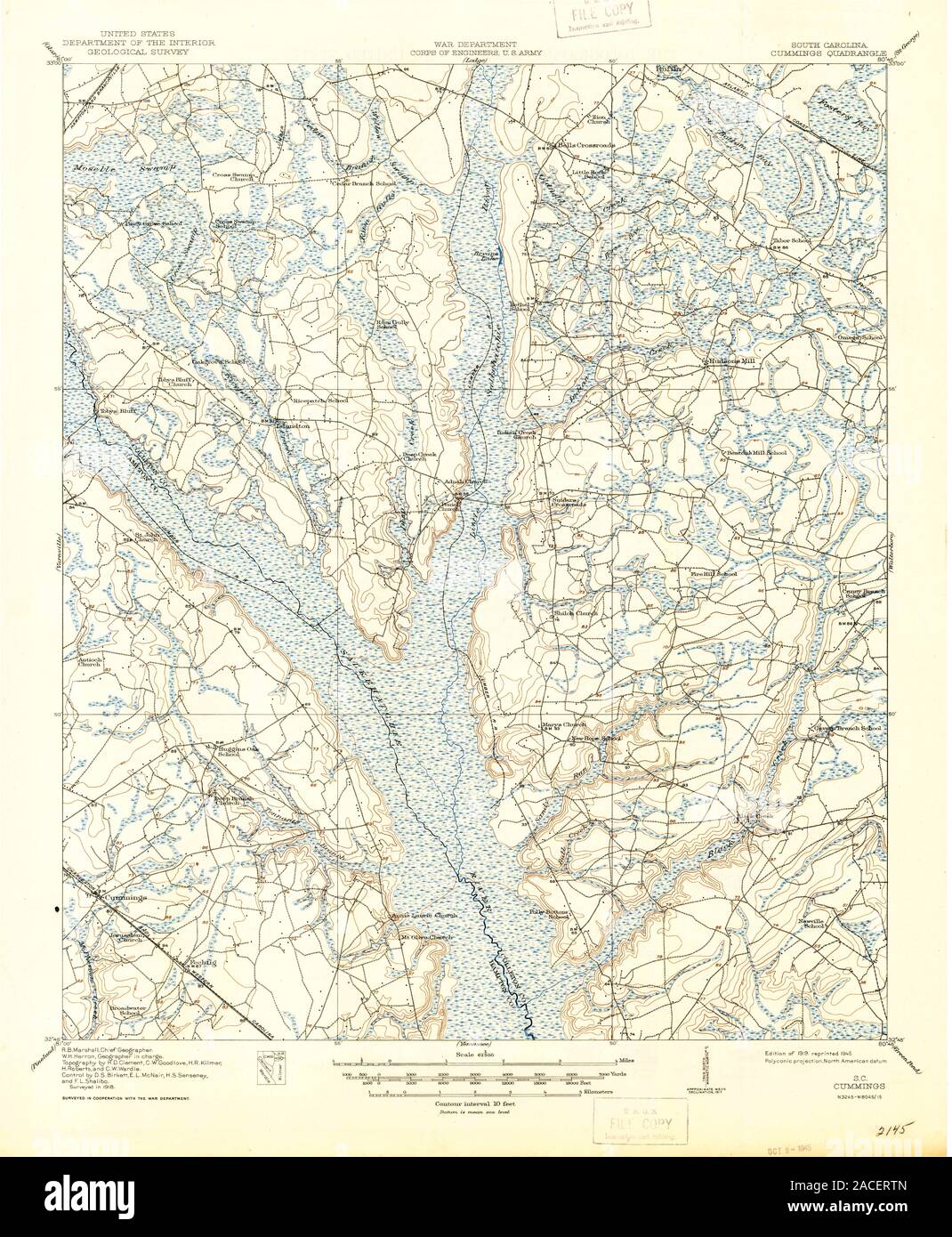 USGS TOPO Map South Carolina SC Cummings 261820 1919 62500 Restoration ...