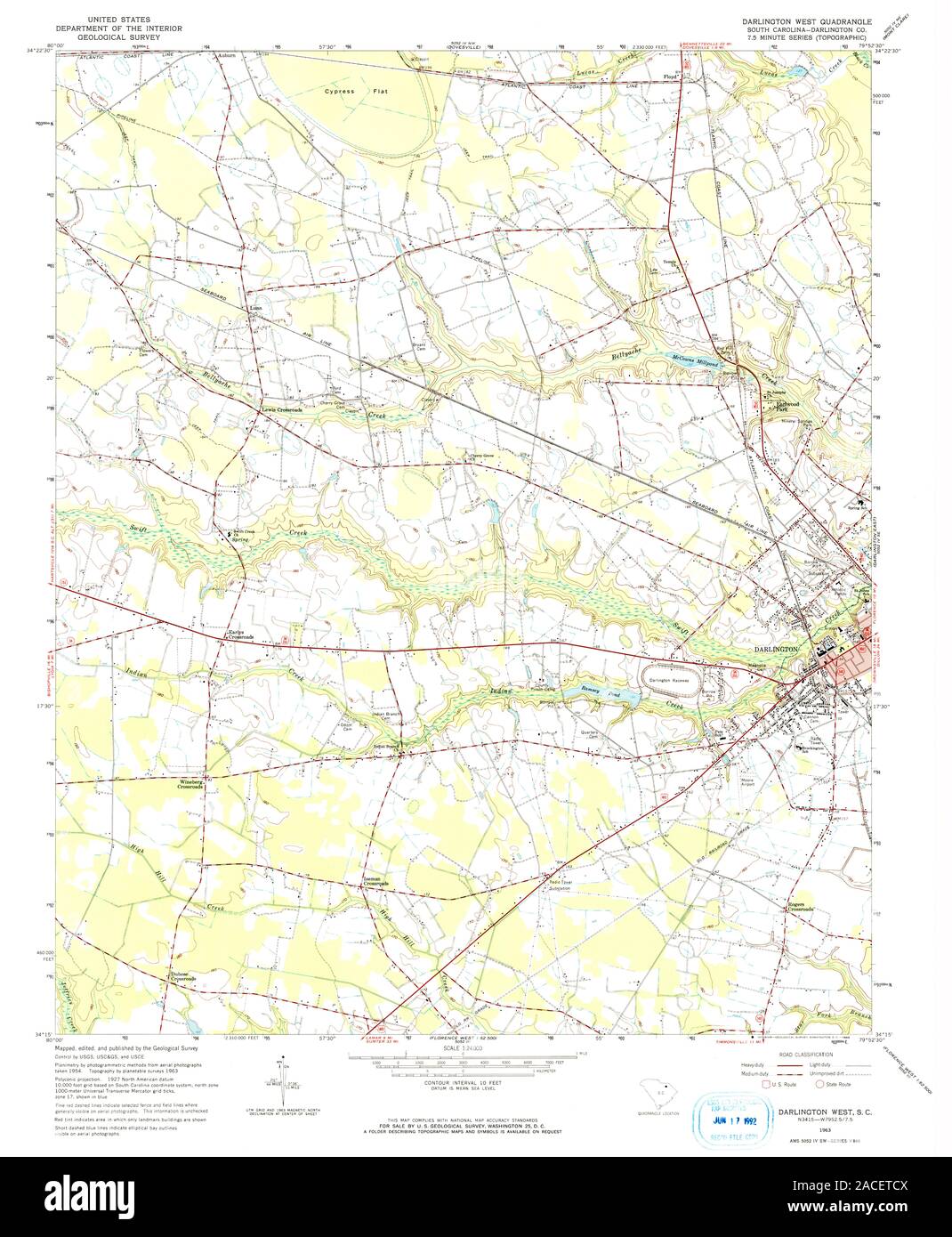 USGS TOPO Map South Carolina SC Darlington West 260923 1963 24000 ...