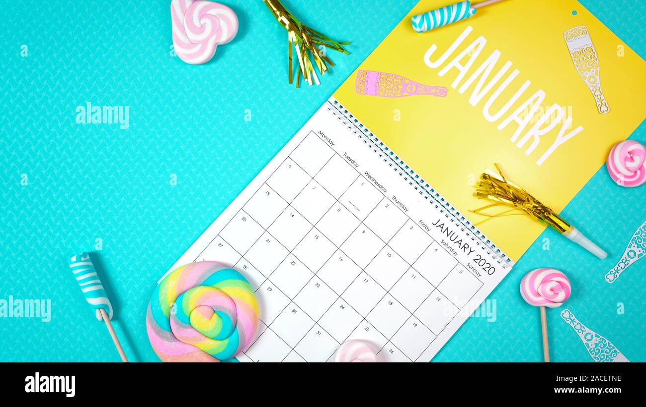 On-trend 2020 calendar page for the month of January modern flat lay ...