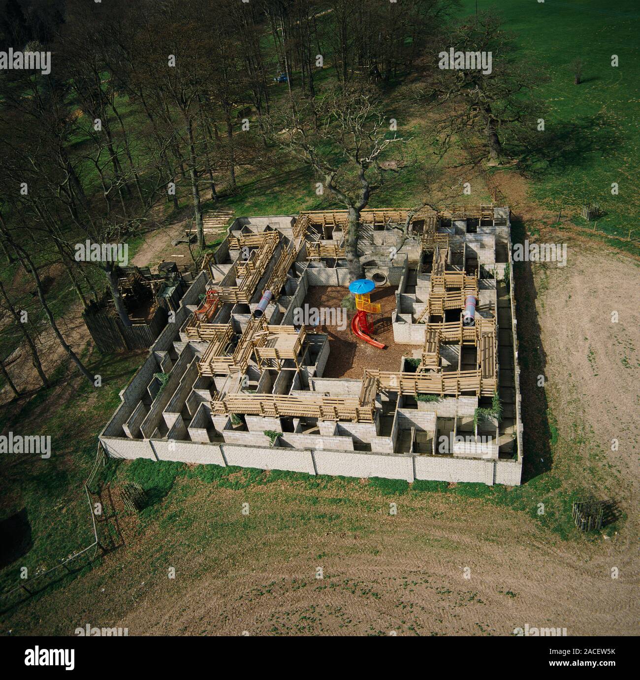 3D play maze. Aerial photograph of a maze in the gardens of Ragley Hall ...