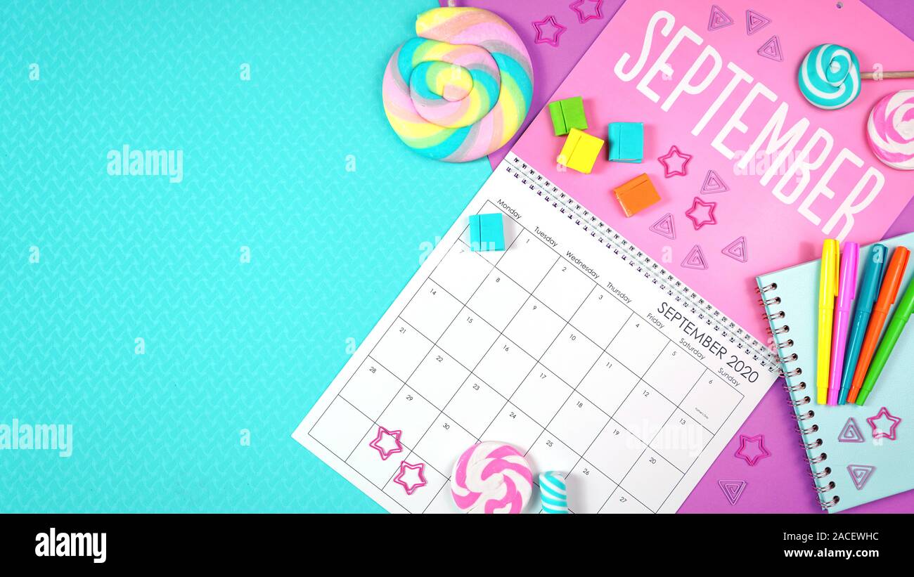 On-trend 2020 calendar page for the month of September modern flat lay ...