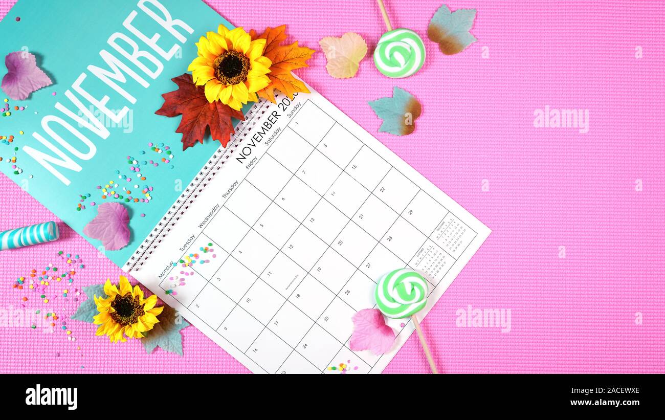 On-trend 2020 calendar page for the month of November modern flat lay ...