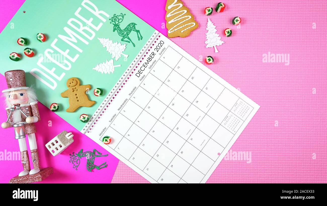 On-trend 2020 calendar page for the month of December modern flat lay ...