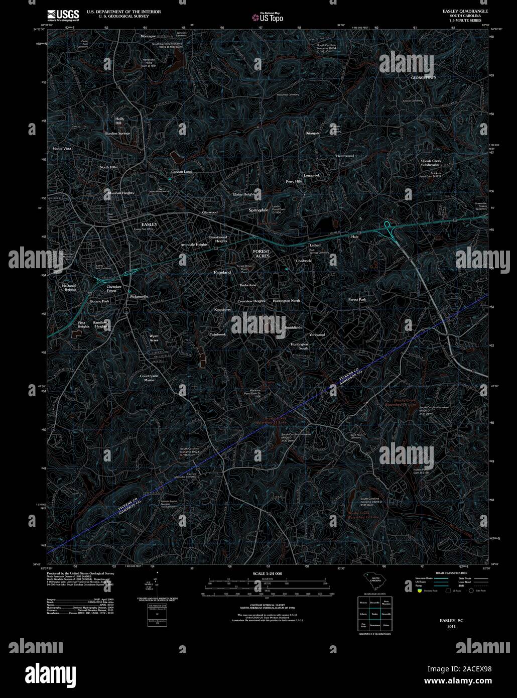 USGS TOPO Map South Carolina SC Easley 20110819 TM Inverted Restoration ...