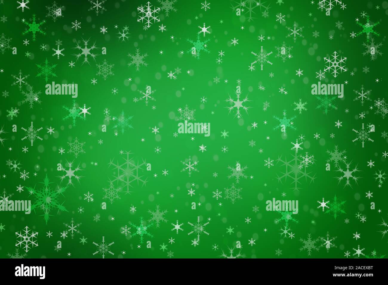 Abstract vivid green Christmas holiday winter background of falling ...