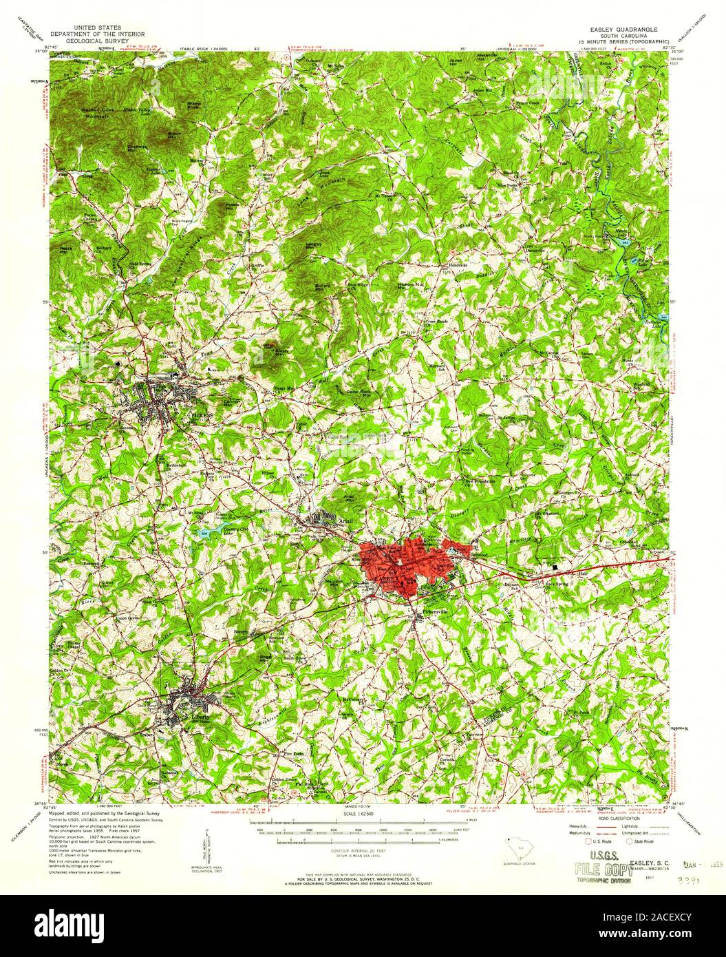 USGS TOPO Map South Carolina SC Easley 261822 1957 62500 Restoration ...