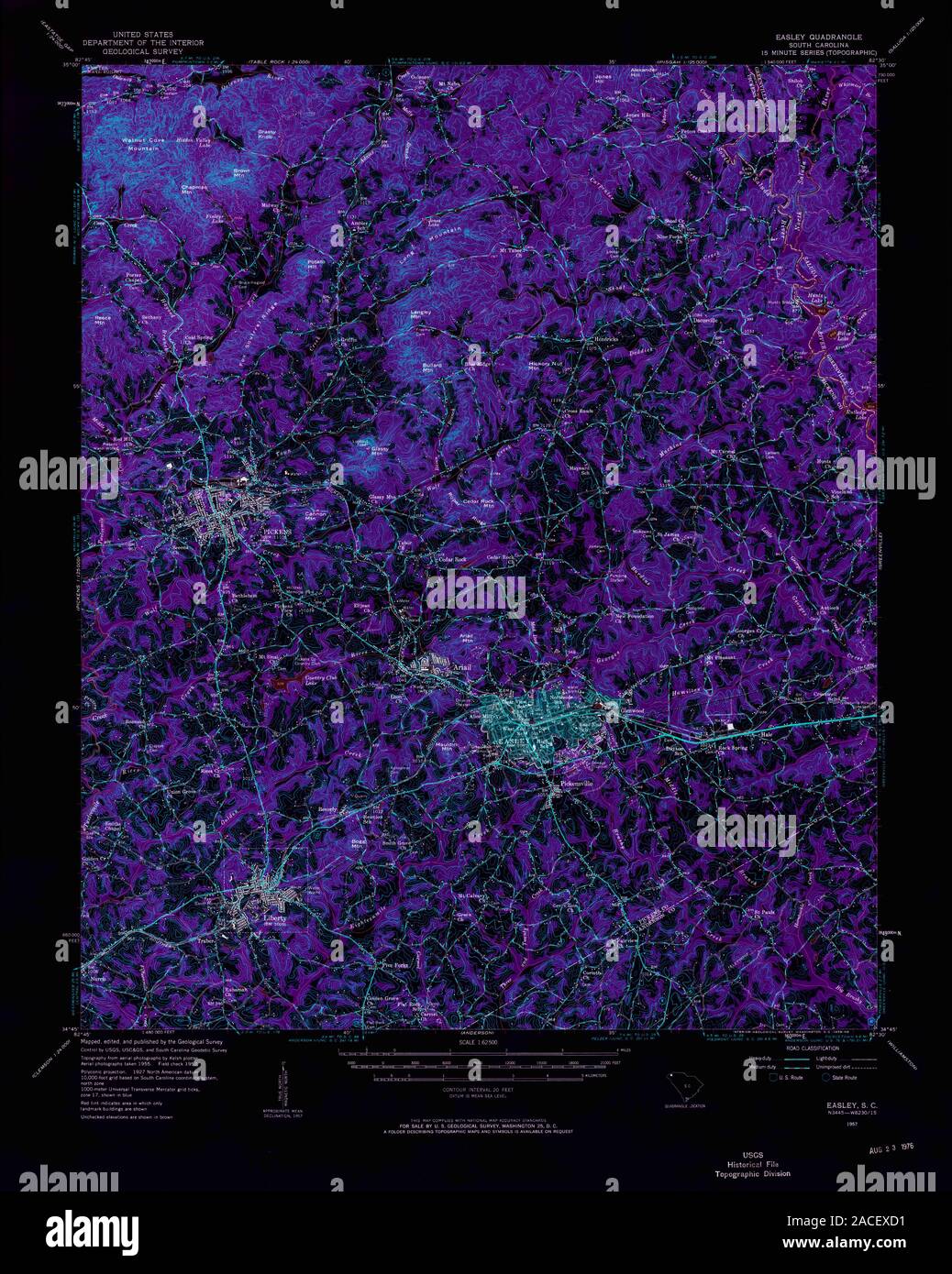 USGS TOPO Map South Carolina SC Easley 261821 1957 62500 Inverted ...