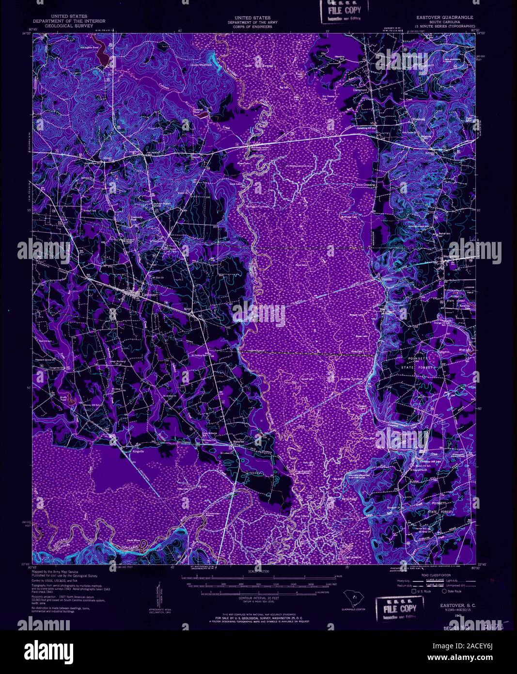 USGS TOPO Map South Carolina SC Eastover 261823 1943 62500 Inverted ...