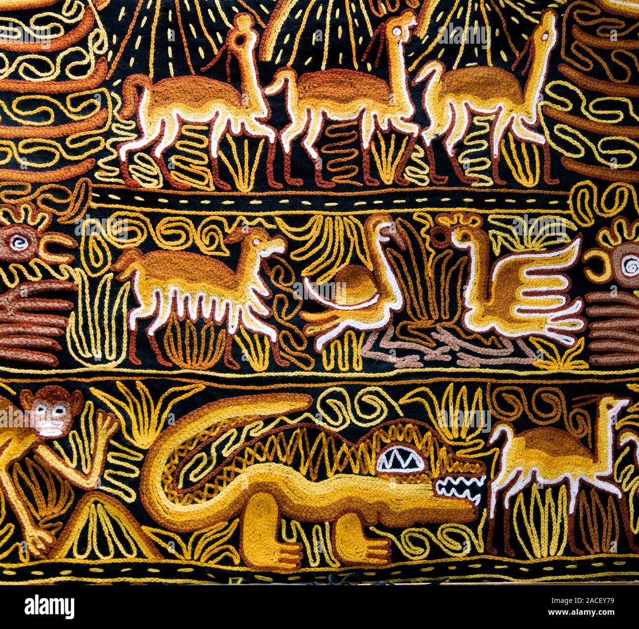 Peruvian fabric depicting various animals Stock Photo - Alamy
