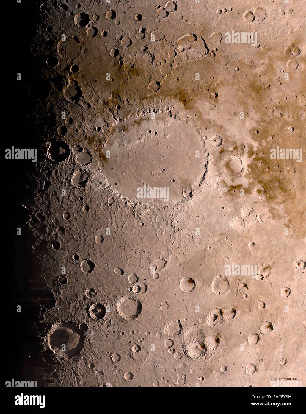 Schiaparelli crater, Mars. Computer artwork of the impact crater (upper ...