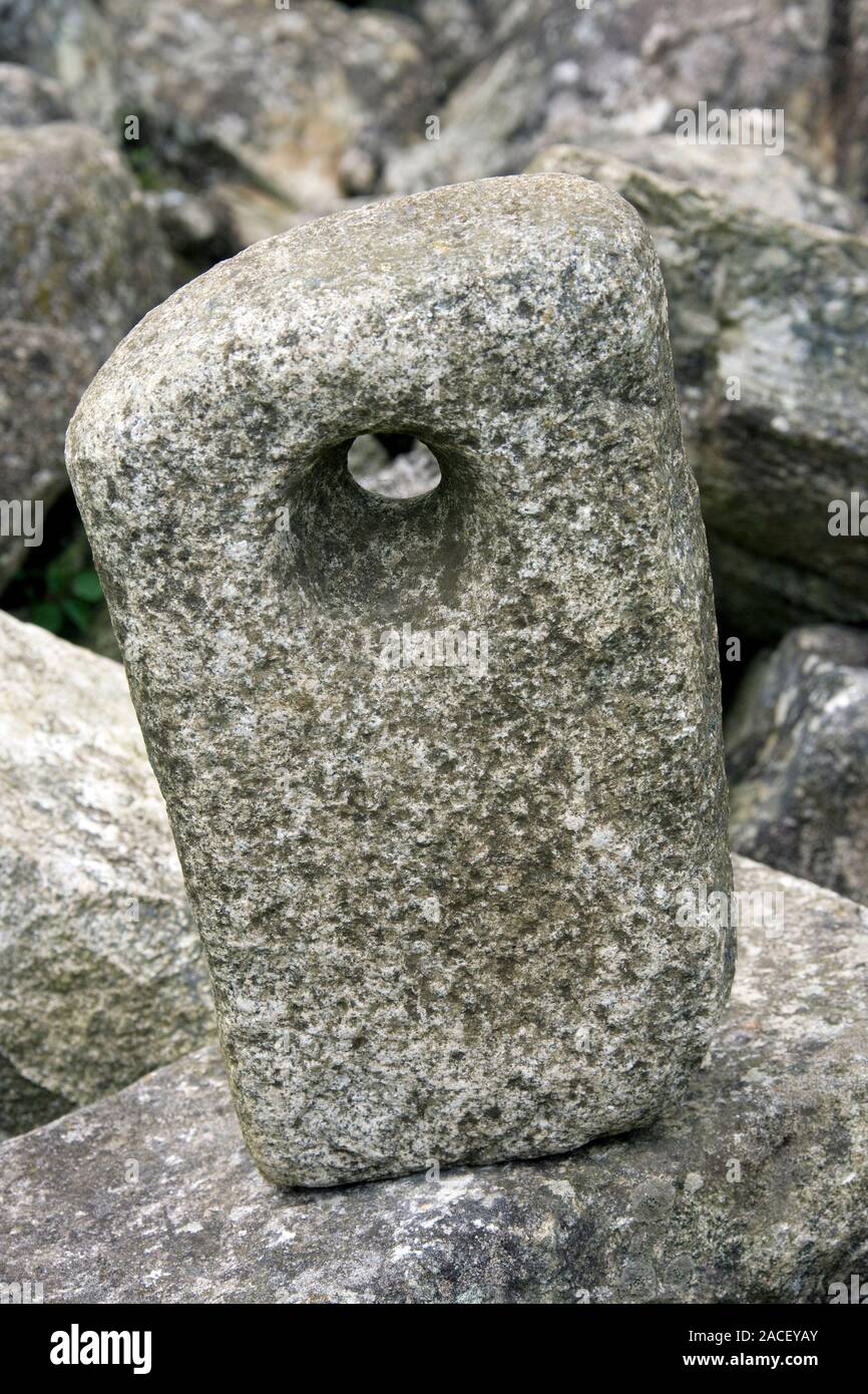 Carved Inca stone. Photographed at the Inca city of Machu Picchu high ...