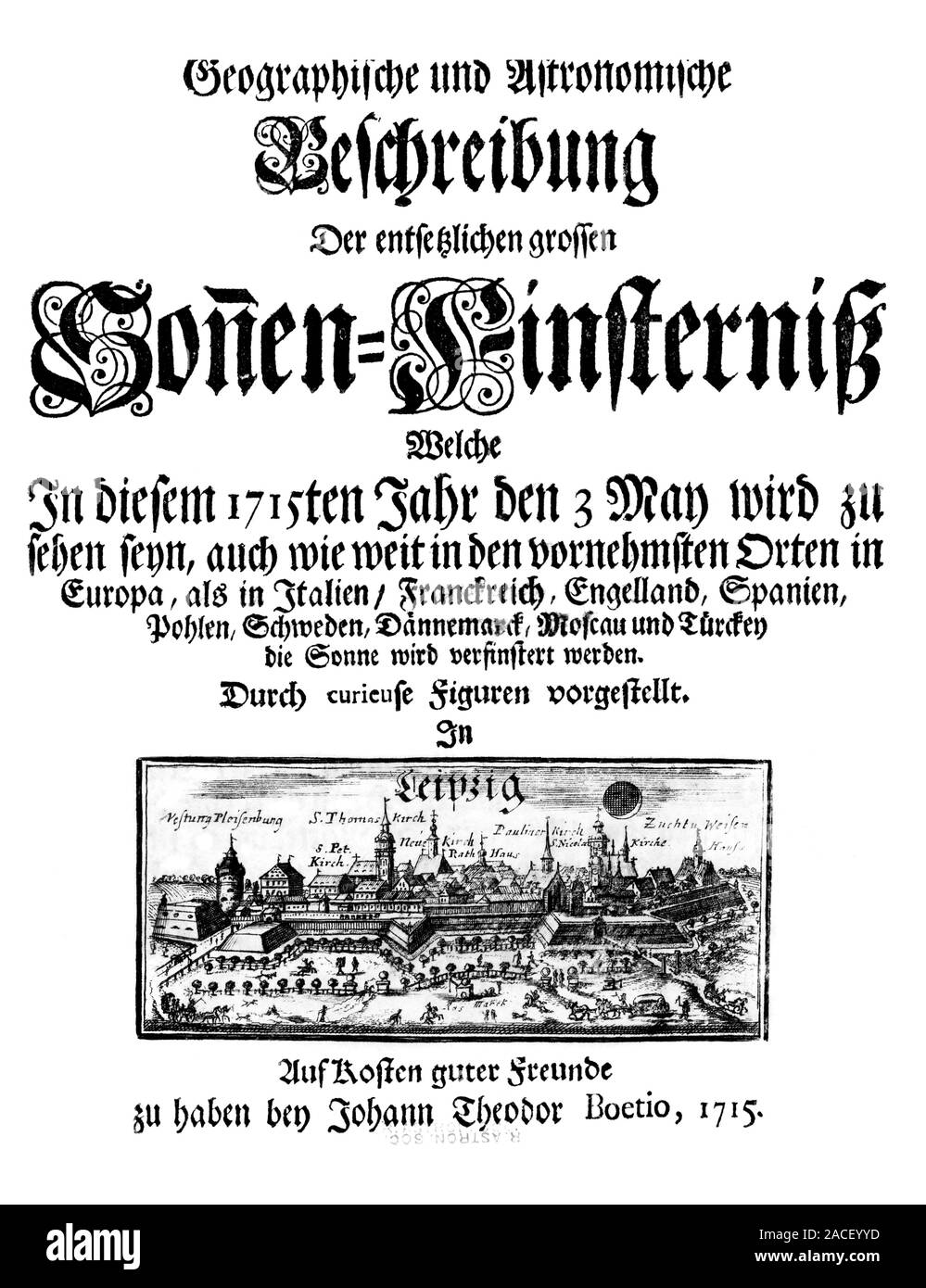 Solar eclipse. Historical German publication produced in 1715 to ...