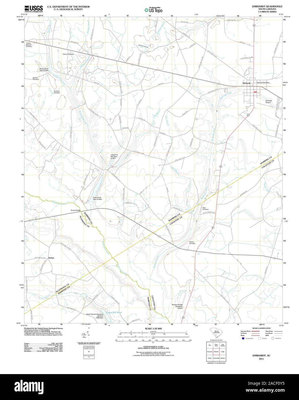 USGS TOPO Map South Carolina SC Ehrhardt 20110826 TM Restoration Stock ...