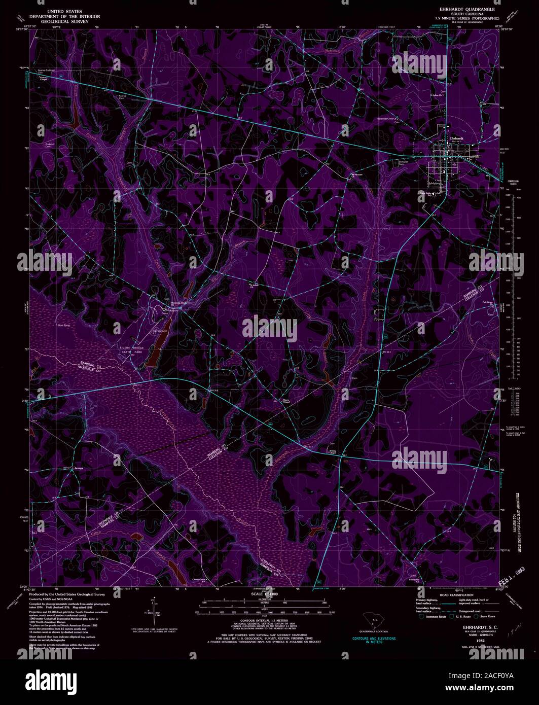 USGS TOPO Map South Carolina SC Ehrhardt 260963 1982 24000 Inverted ...
