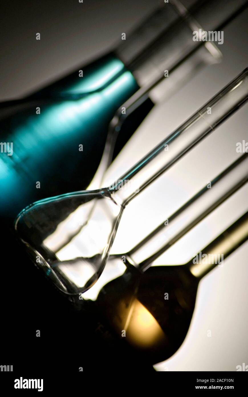Glass bottles. Selection of different shape glass bottles, some ...