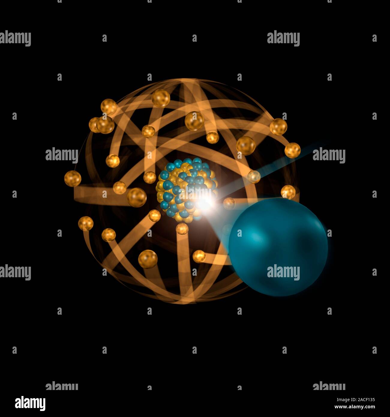 Nuclear fission. Conceptual computer artwork of an atom being split ...