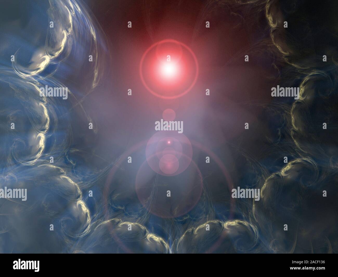 Creation, conceptual artwork. This hot ball of gas (red, upper centre ...