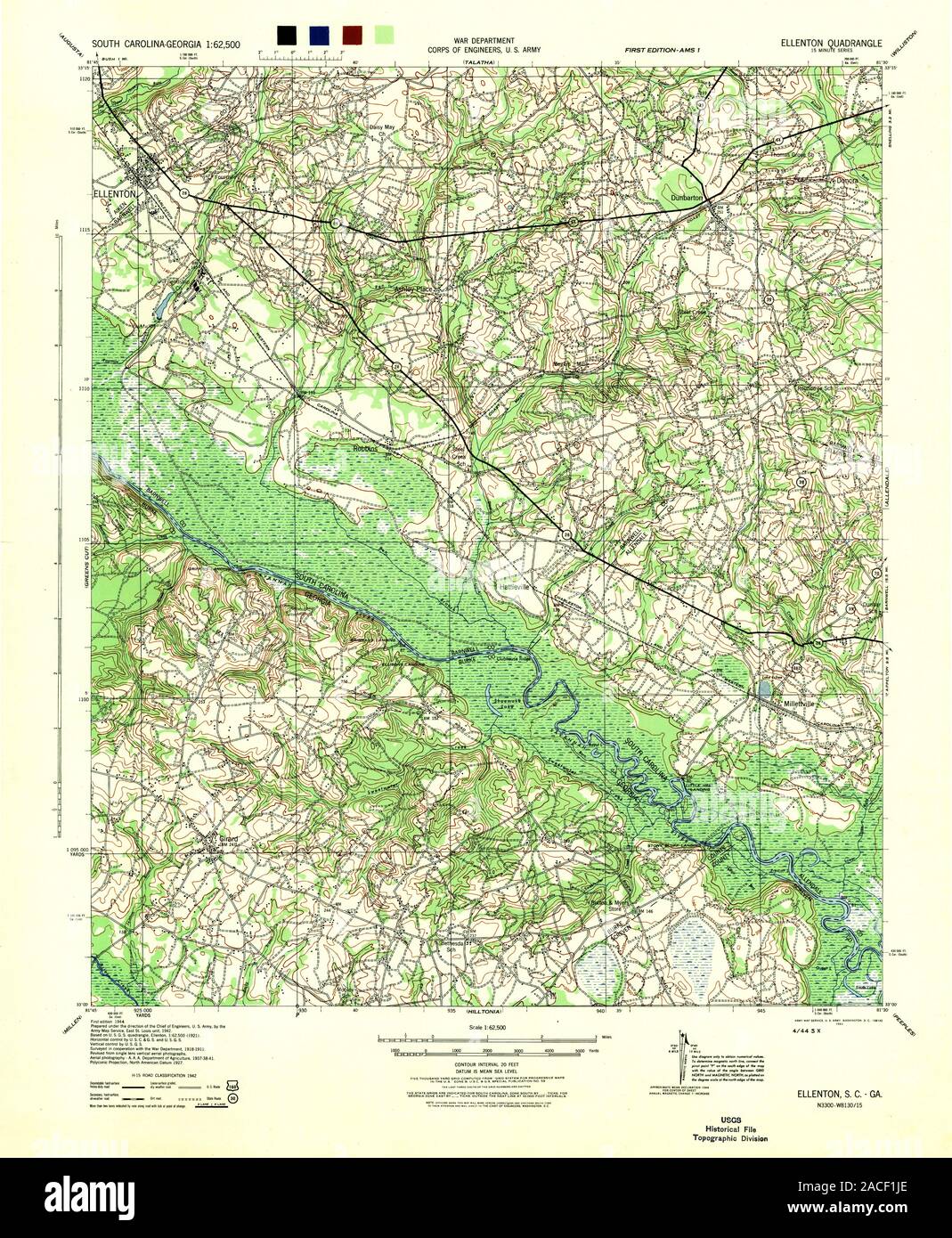 USGS TOPO Map South Carolina SC Ellenton 261829 1944 62500 Restoration ...