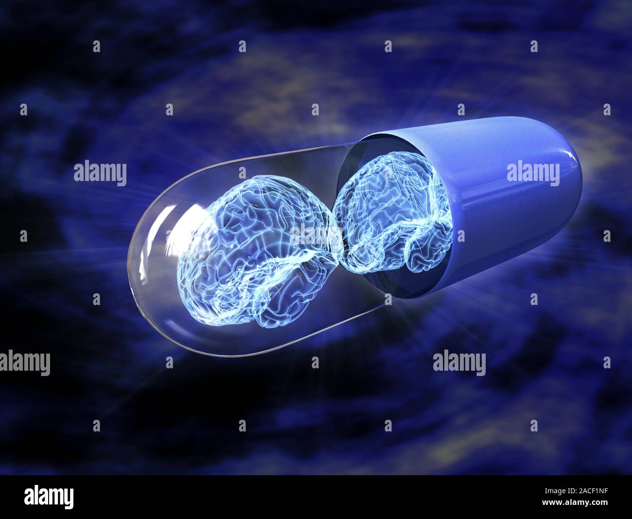 Smart pill. Conceptual computer artwork of two brains inside a capsule ...