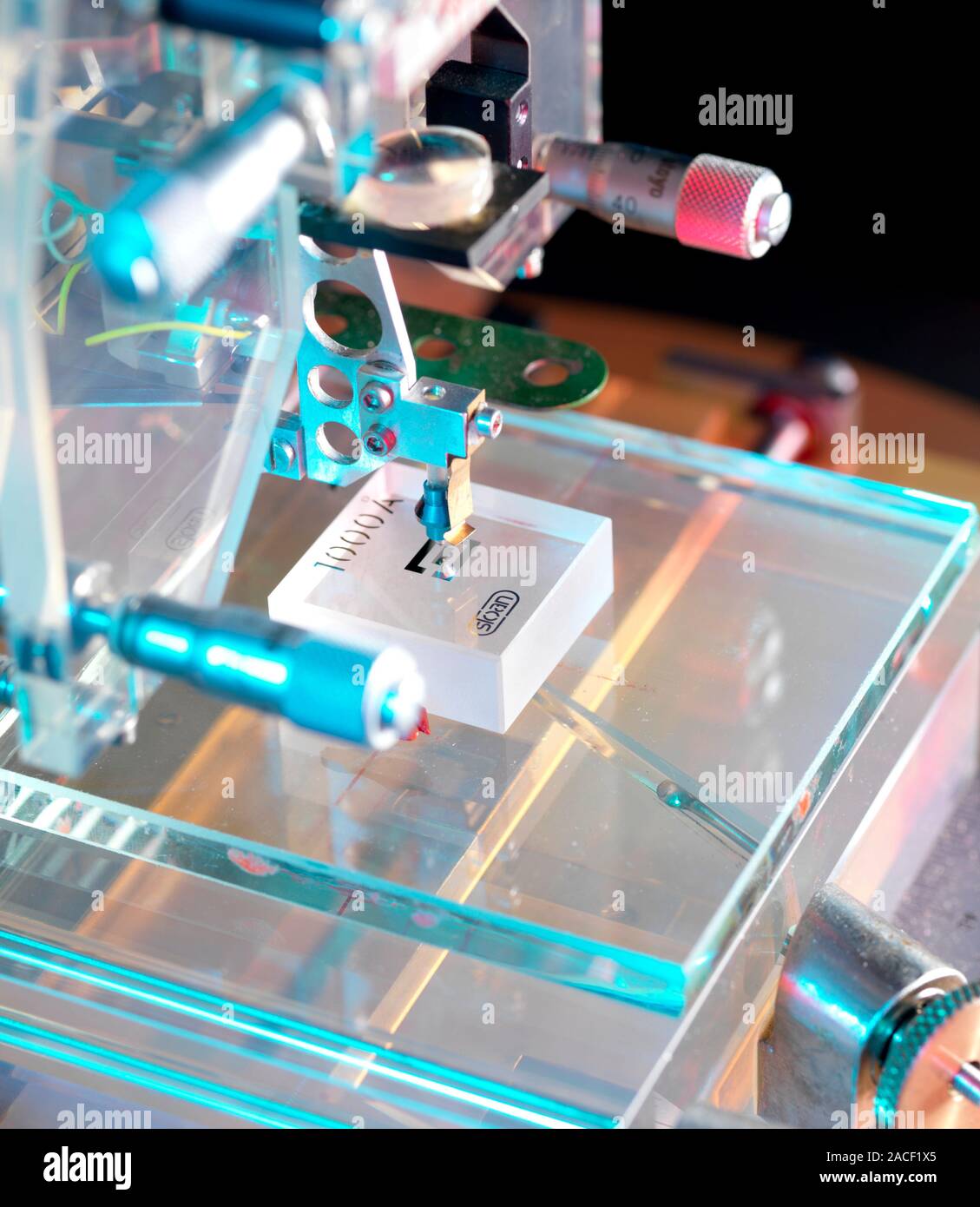 Surface texture measuring instrument. Close-up of Nanosurf IV measuring ...