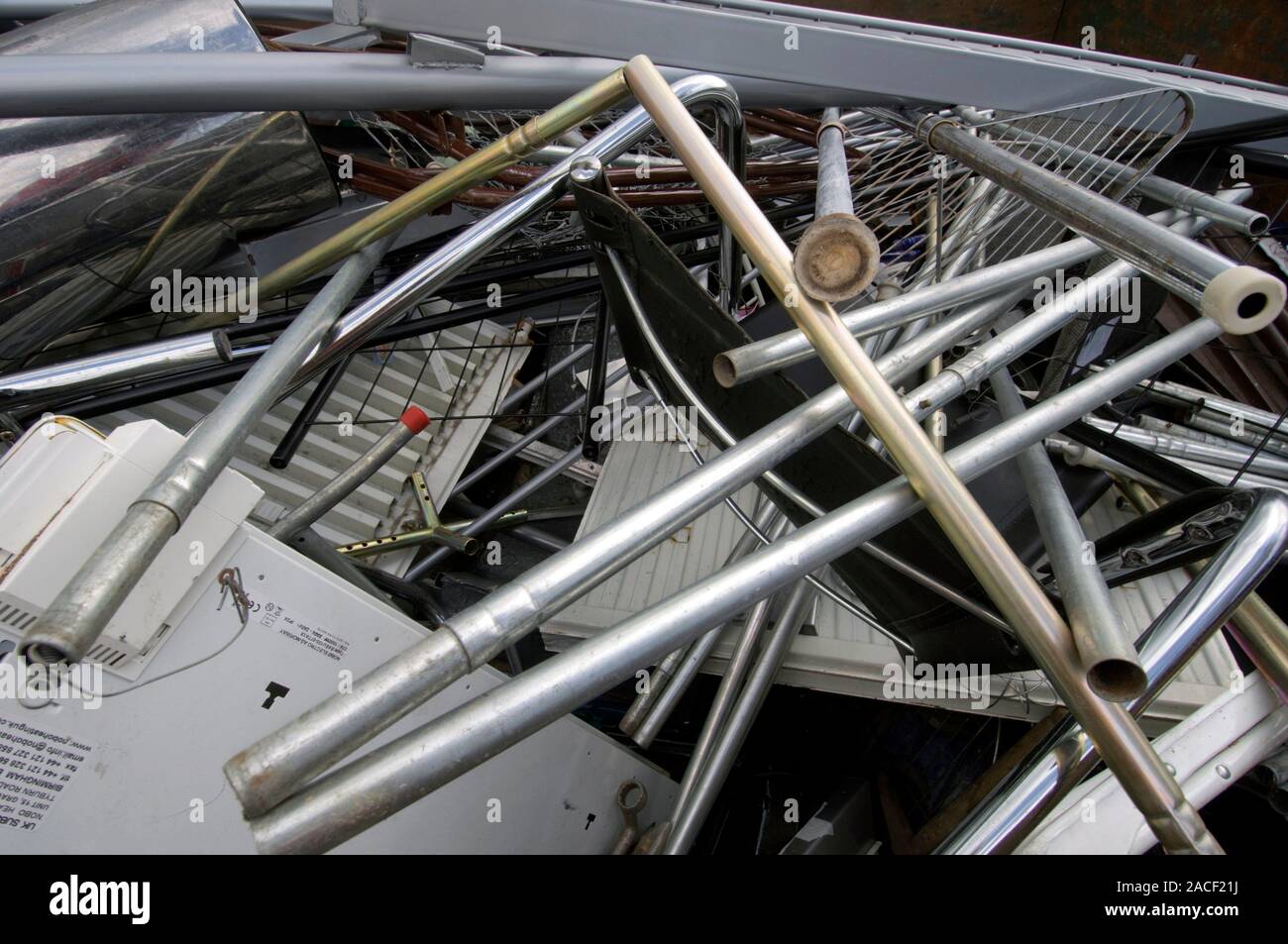 Scrap metal. Assorted metal items awaiting recycling, UK Stock Photo ...
