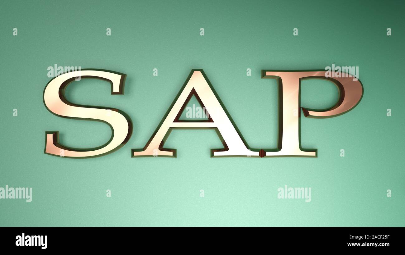 SAP metal copper write on green glossy background - 3D rendering ...