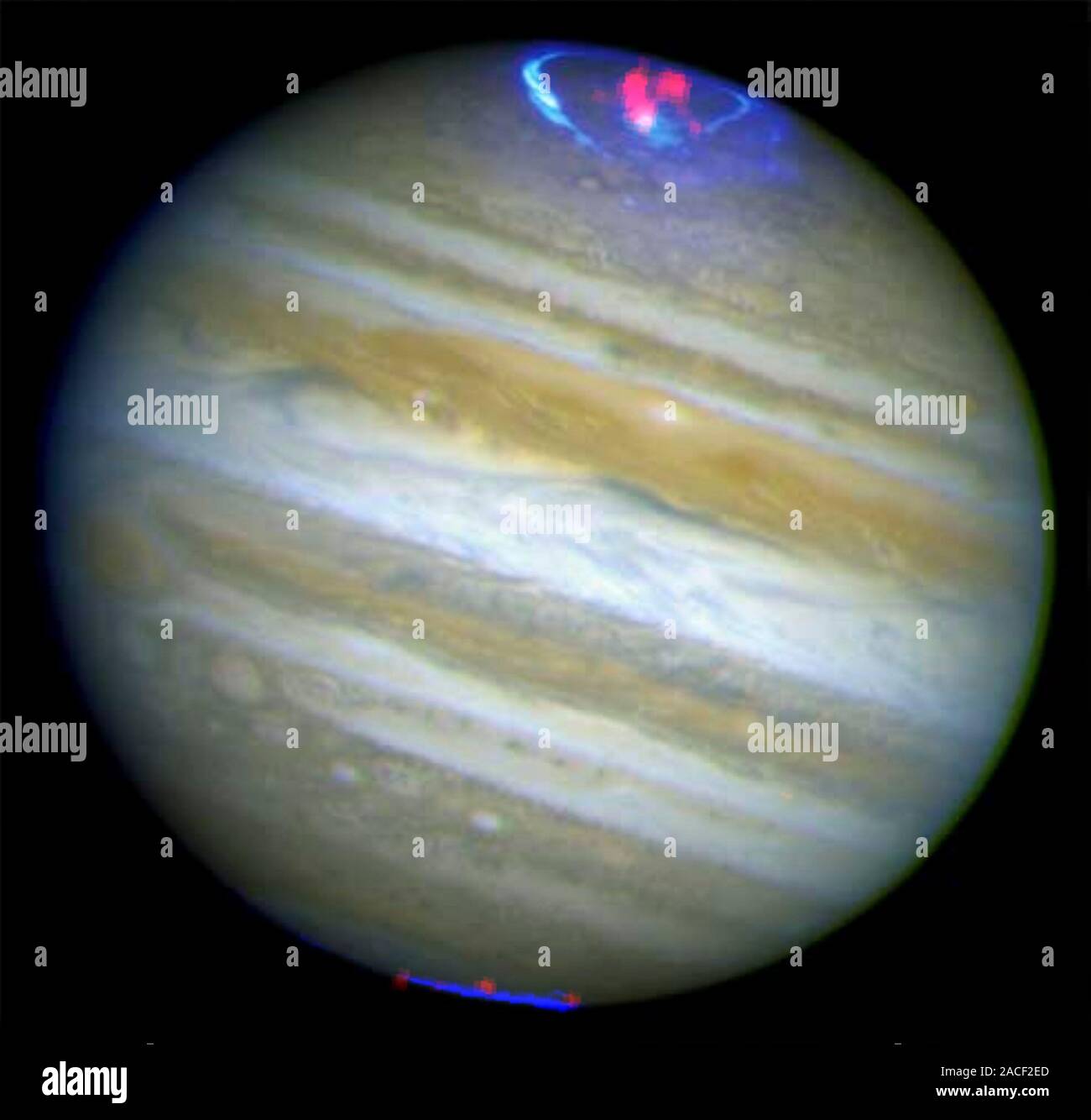 Jupiter's aurorae, combined visible light, X-ray and UV image. The X ...