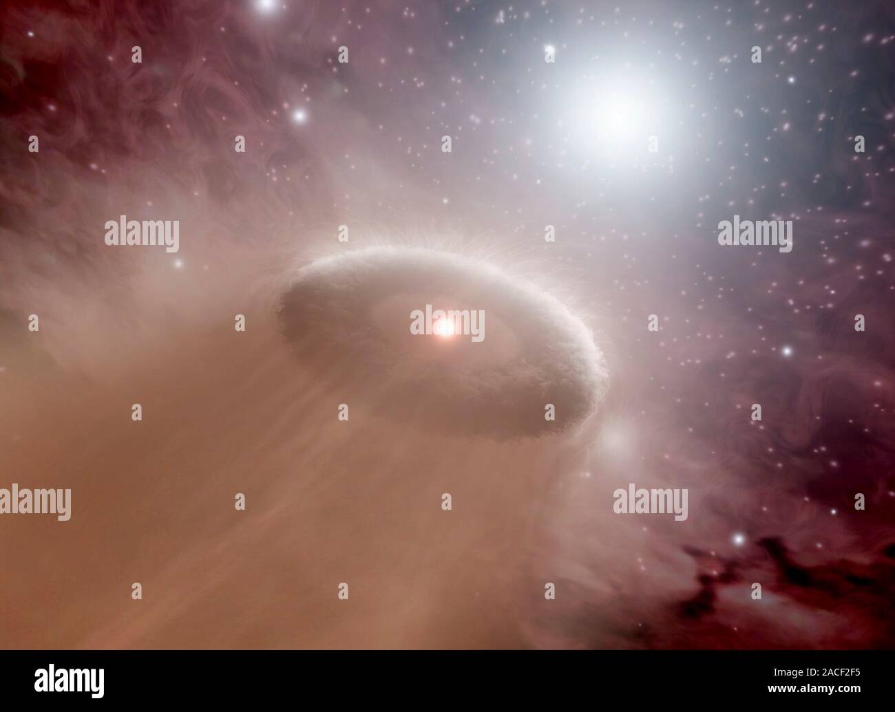 Protoplanetary disc disrupted by O-star. Artwork of the energetic solar ...