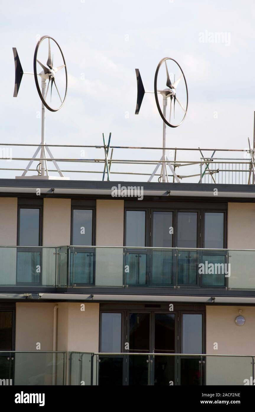 Rooftop wind energy system on the roof of a building. The use of these ...