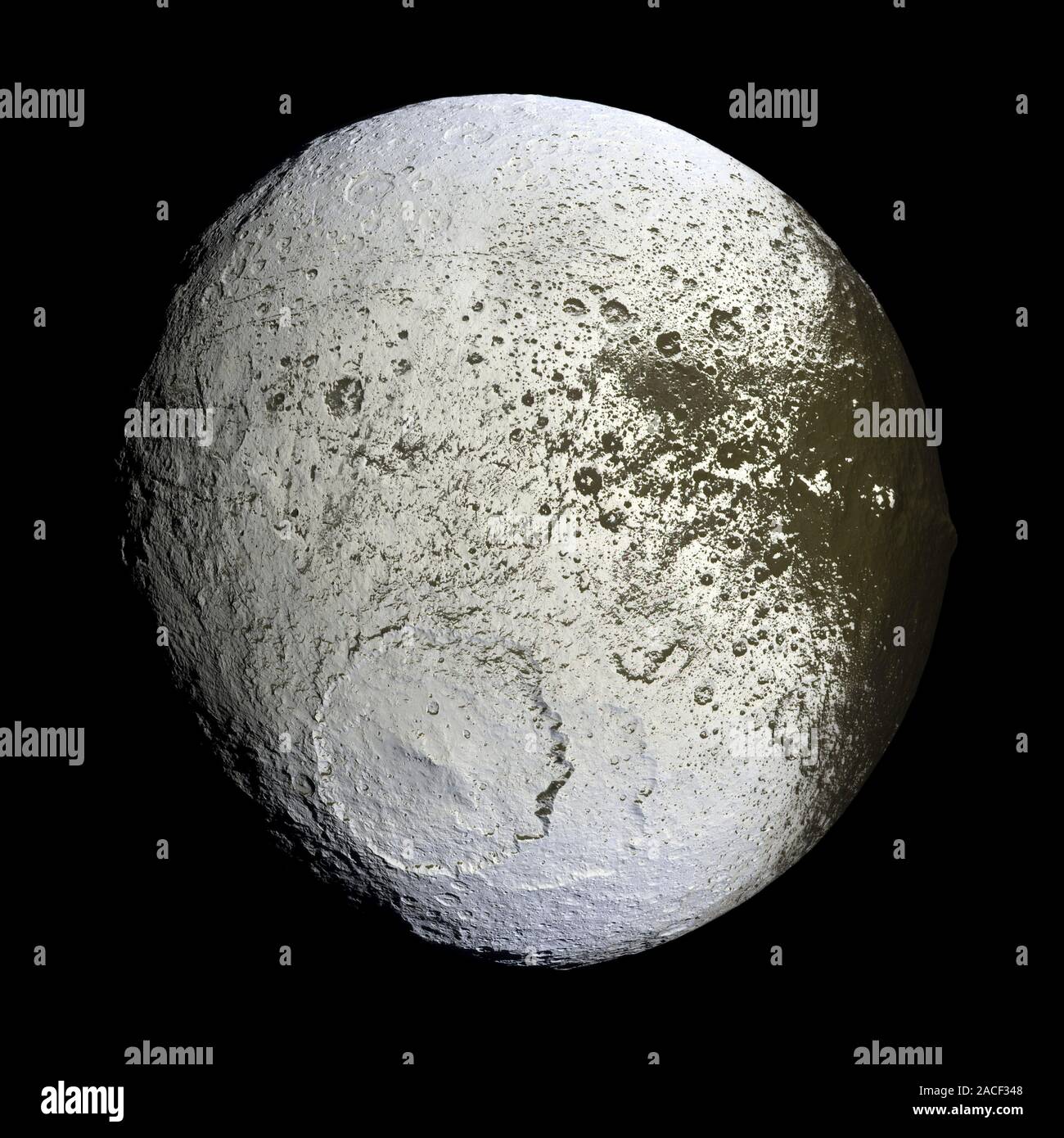 Saturn's moon Iapetus, Cassini image. False-colour composite image of ...