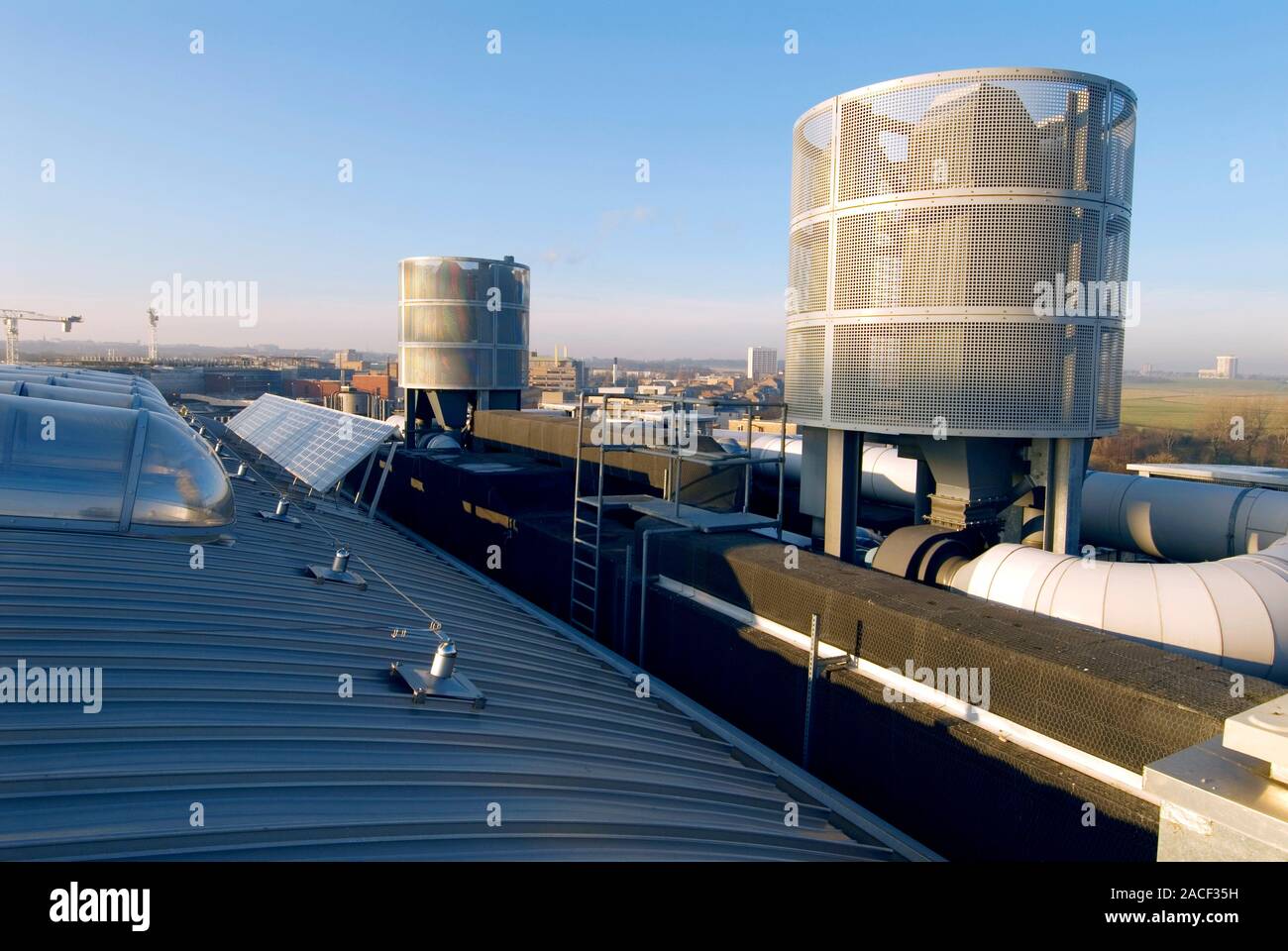 Solar panels and ventilation ducts on the roof of the Devonshire ...